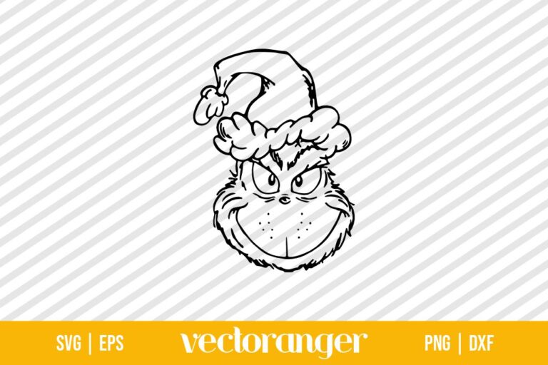 Christmas Grinch Head Santa Hat Outline SVG | Vectoranger